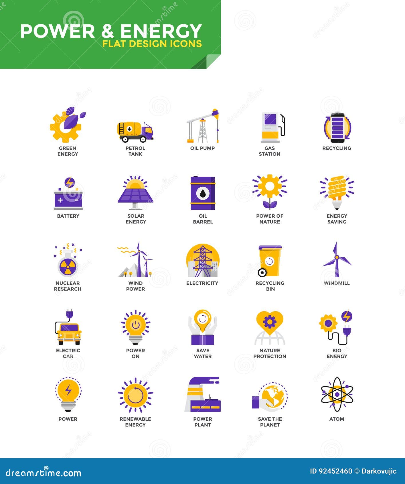 Modern Material Flat Design Icons - Power and Energy Stock Vector ...