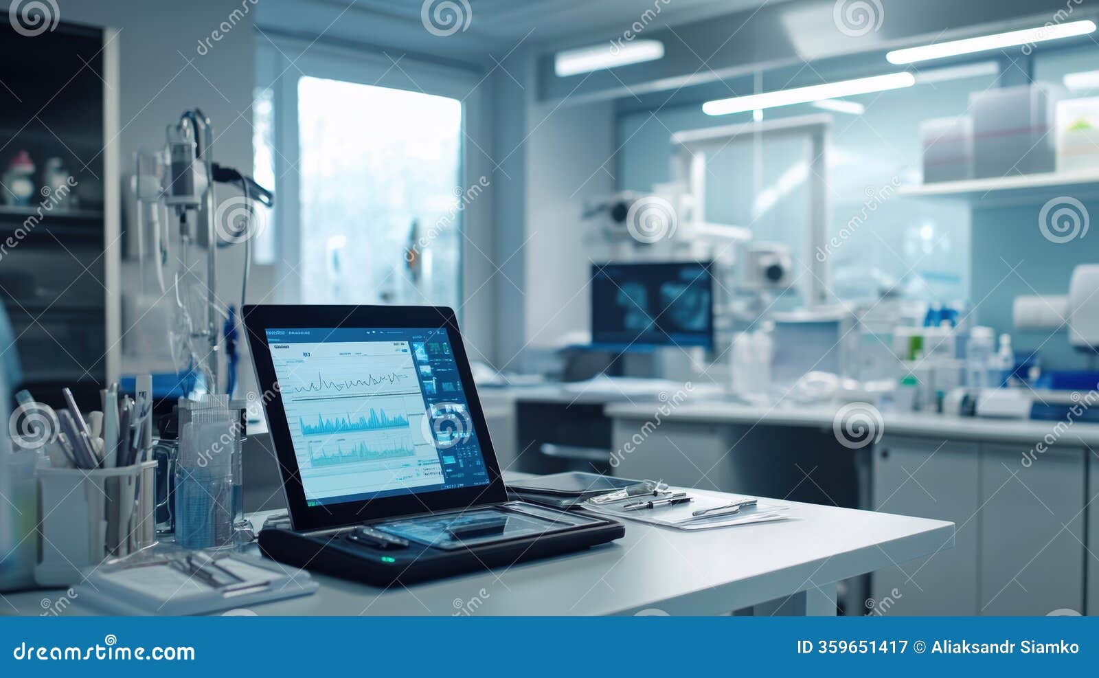 Modern Medical Laboratory with Advanced Diagnostic Equipment and Charts ...