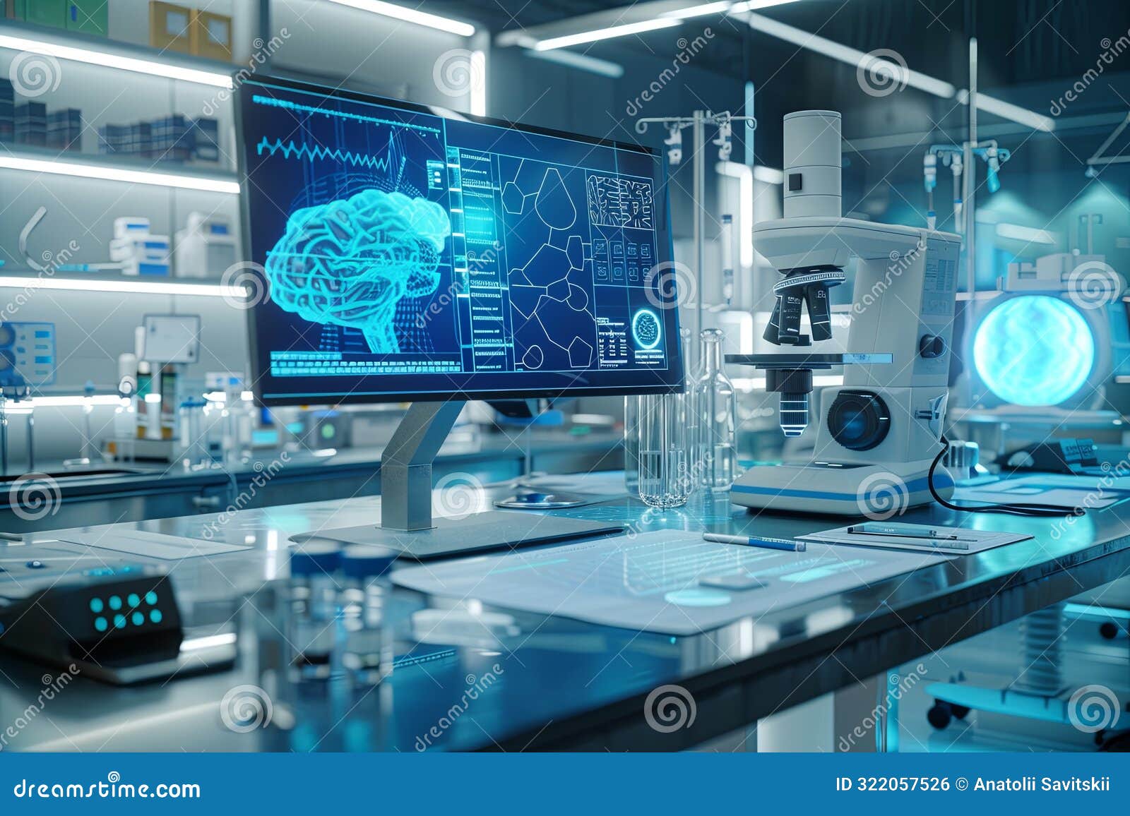 A Modern Medical Laboratory with Advanced Equipment, Including a ...