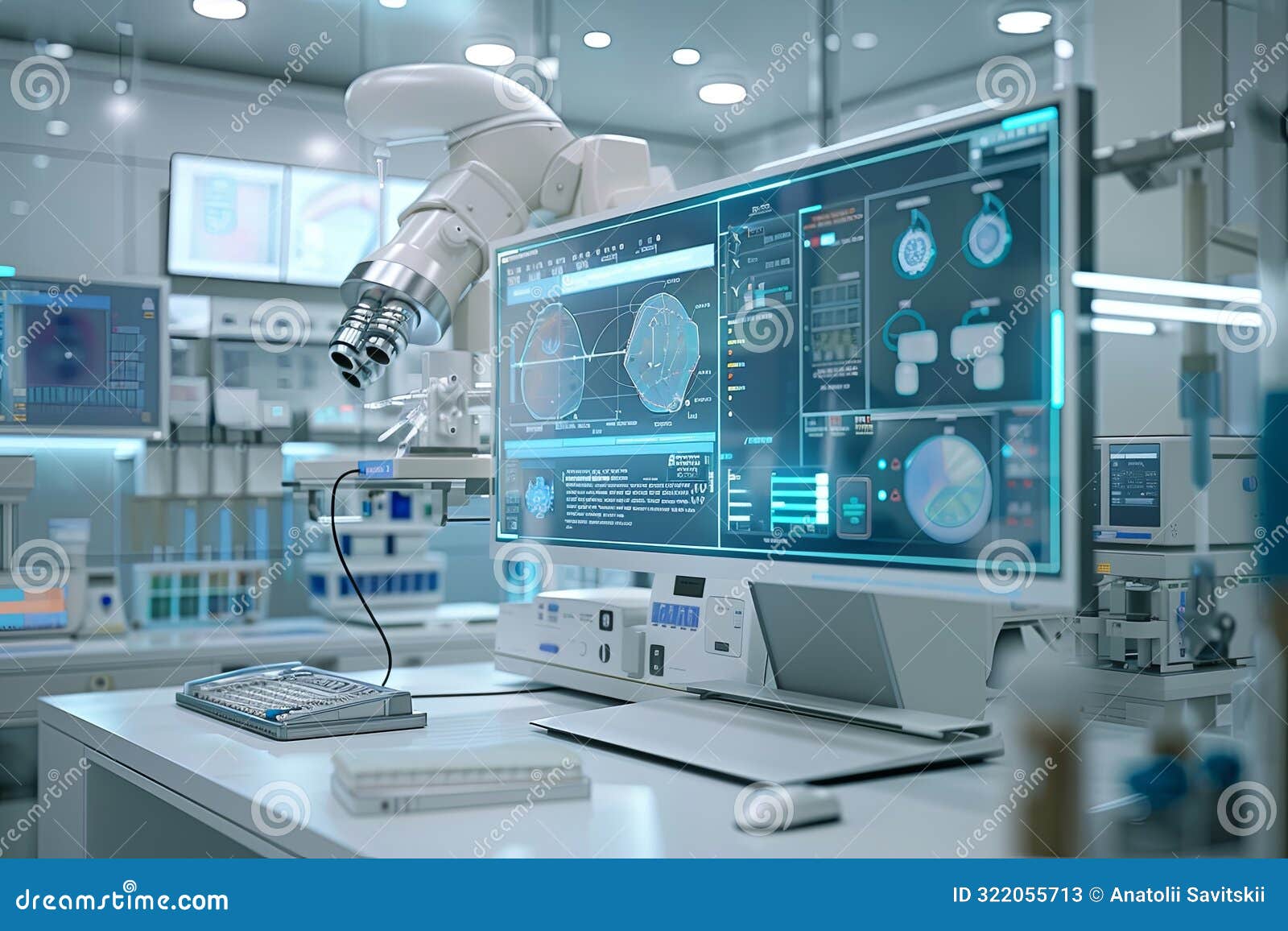 A Modern Medical Laboratory Featuring a High-tech Scanner Displaying ...