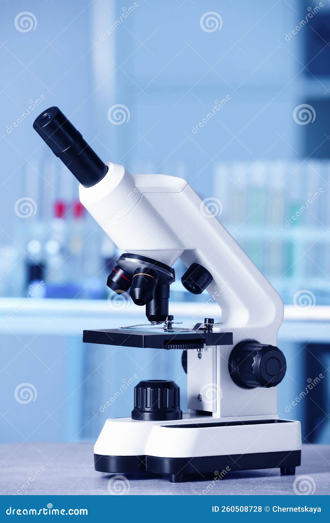 Modern Medical Microscope on Gray Table in Laboratory Stock Photo ...