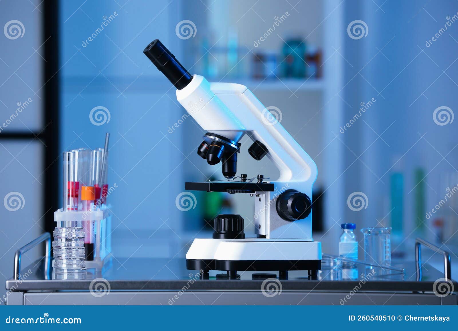 Modern Medical Microscope on Gray Table in Laboratory Stock Photo ...