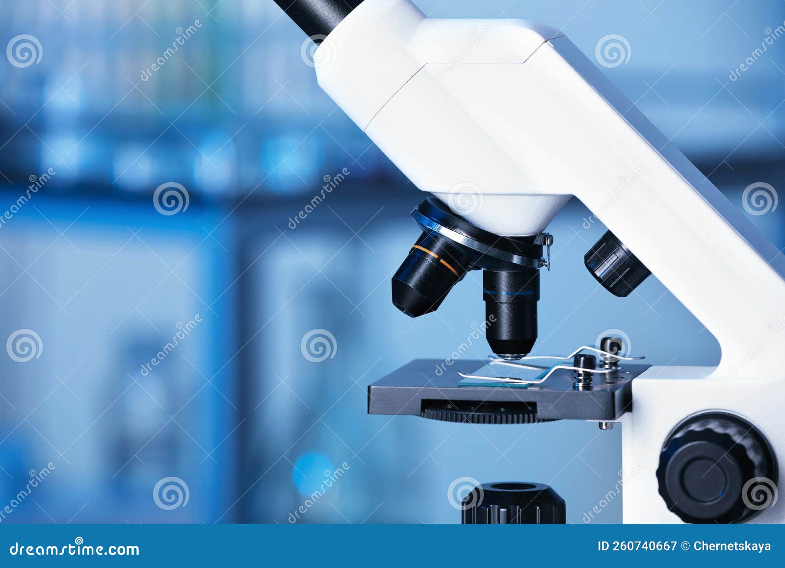 Modern Medical Microscope in Laboratory, Closeup. Space for Text Stock ...