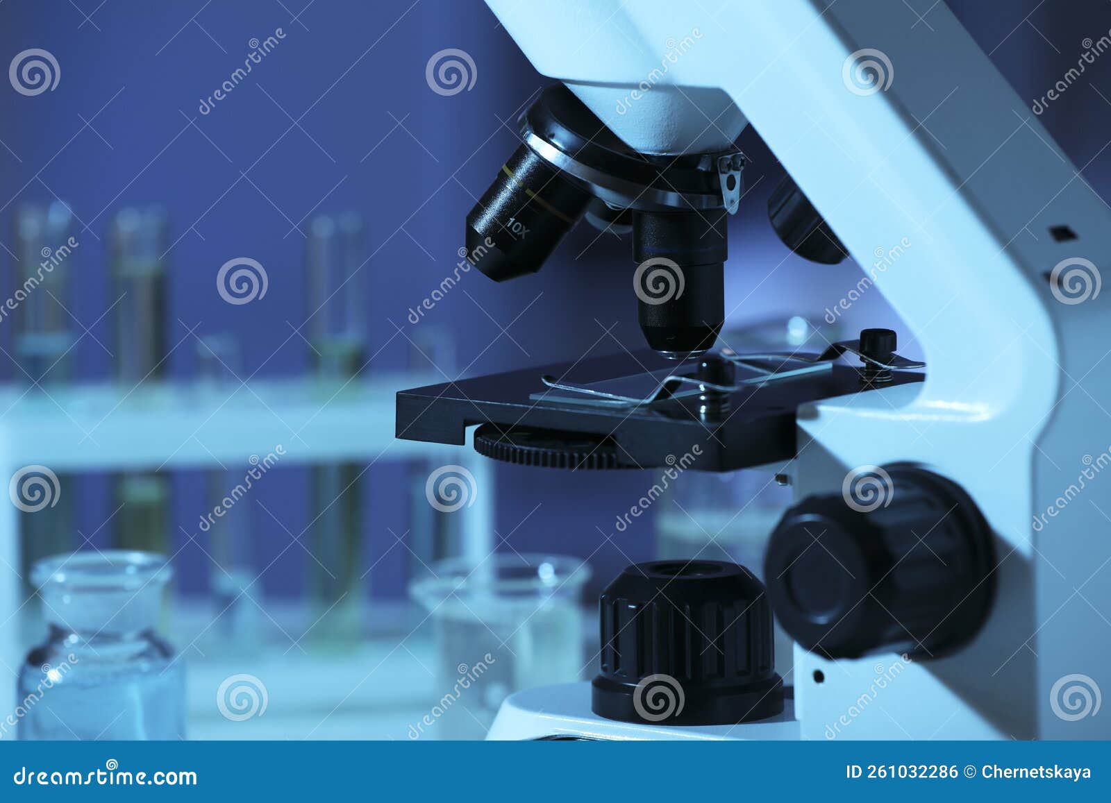 Modern Medical Microscope in Laboratory, Closeup. Space for Text Stock ...