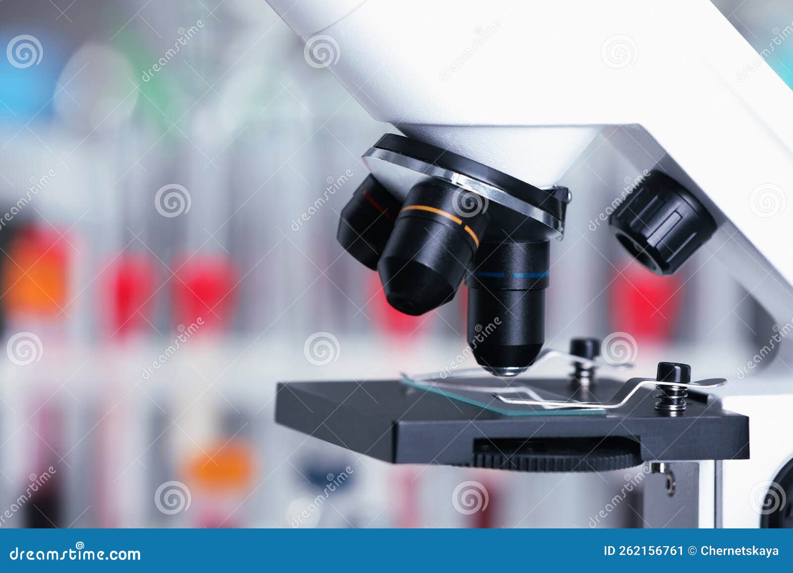 Modern Medical Microscope in Laboratory, Closeup. Space for Text Stock ...