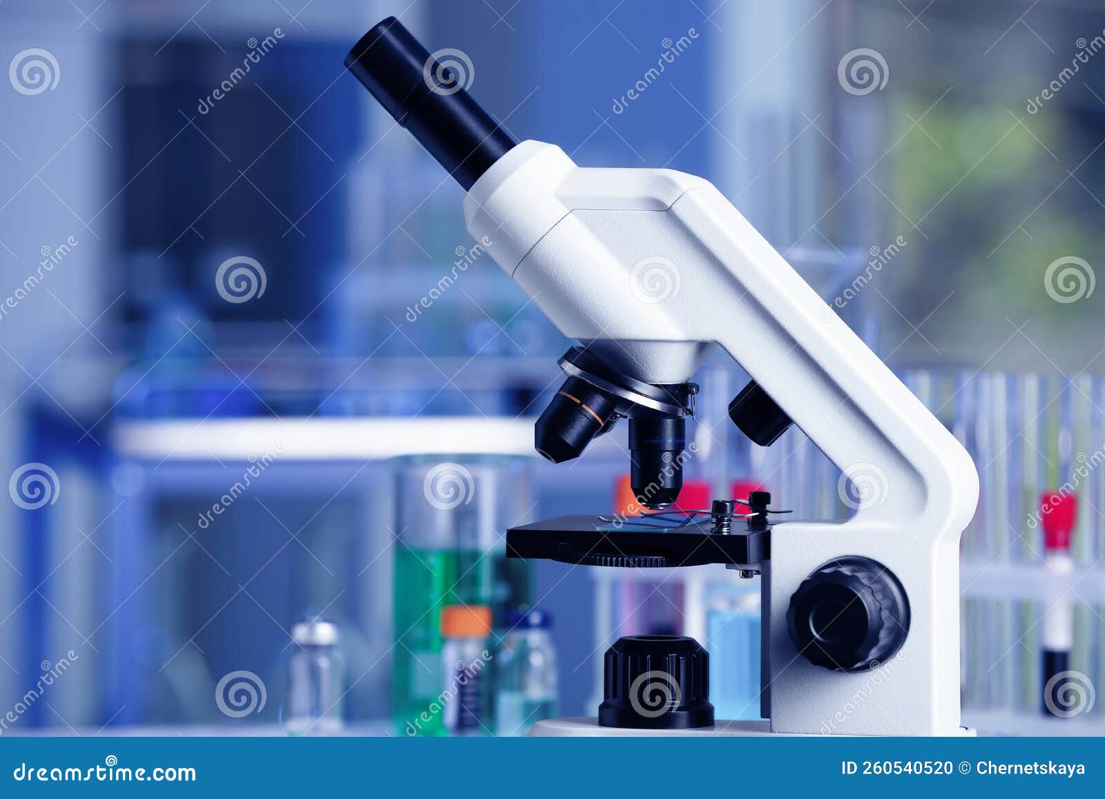 Modern Medical Microscope in Laboratory. Space for Text Stock Photo ...