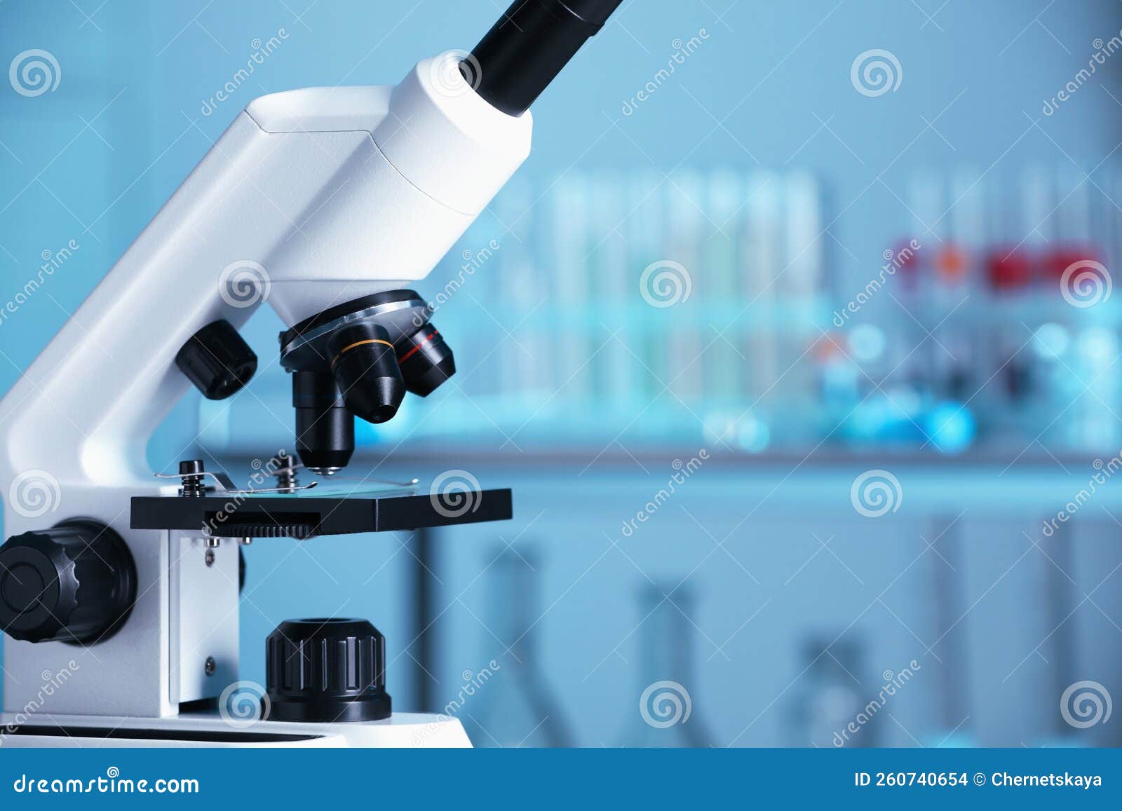 Modern Medical Microscope in Laboratory. Space for Text Stock Photo ...