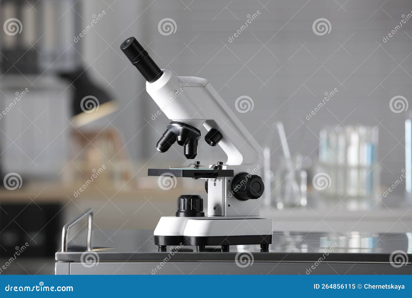 Modern Medical Microscope on Metal Table in Laboratory Stock Image ...