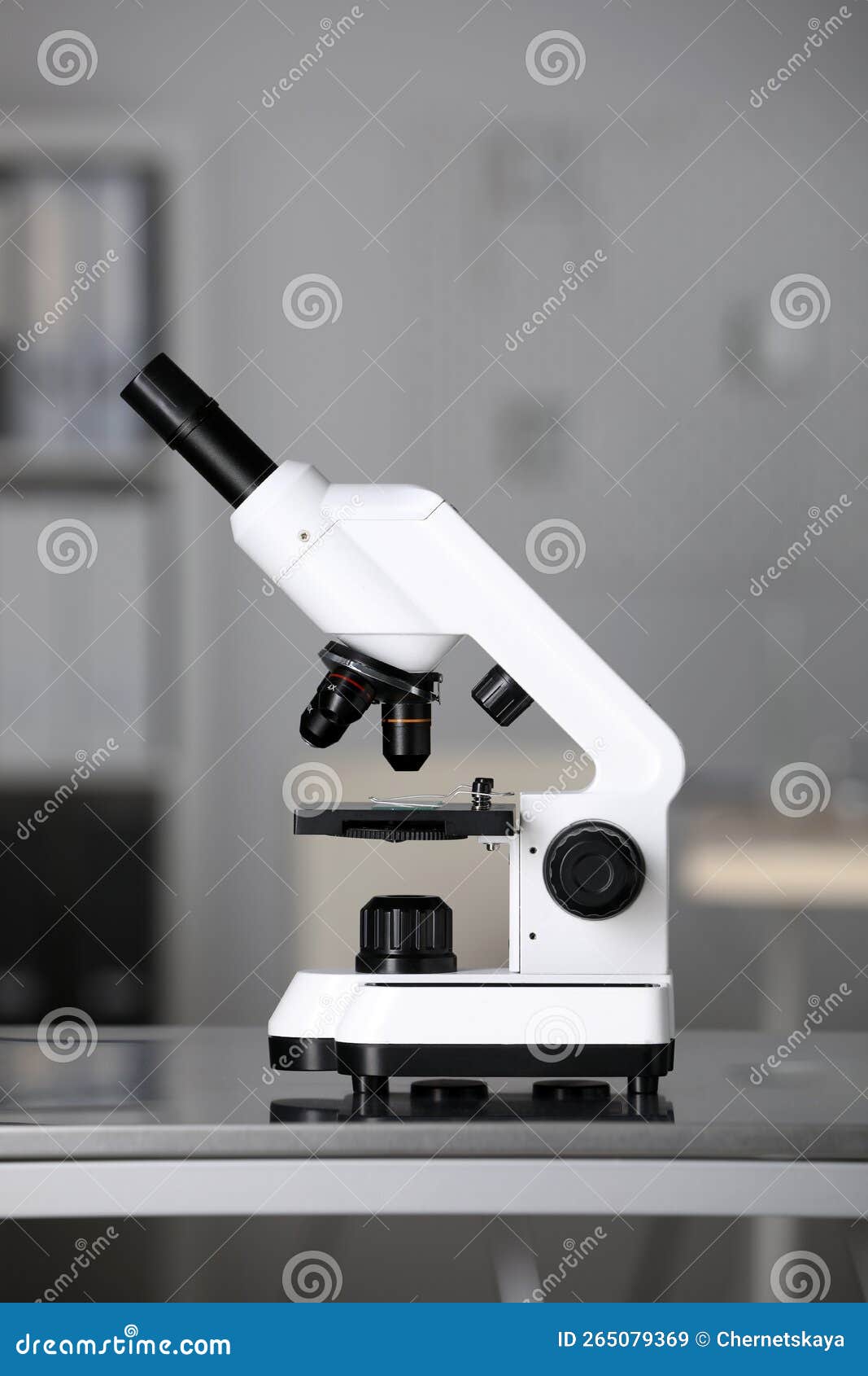 Modern Medical Microscope on Metal Table in Laboratory Stock Image ...