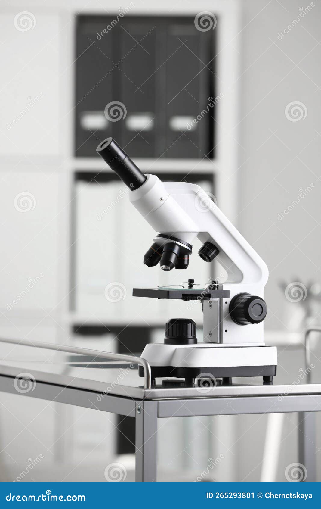 Modern Medical Microscope on Metal Table in Laboratory Stock Image ...