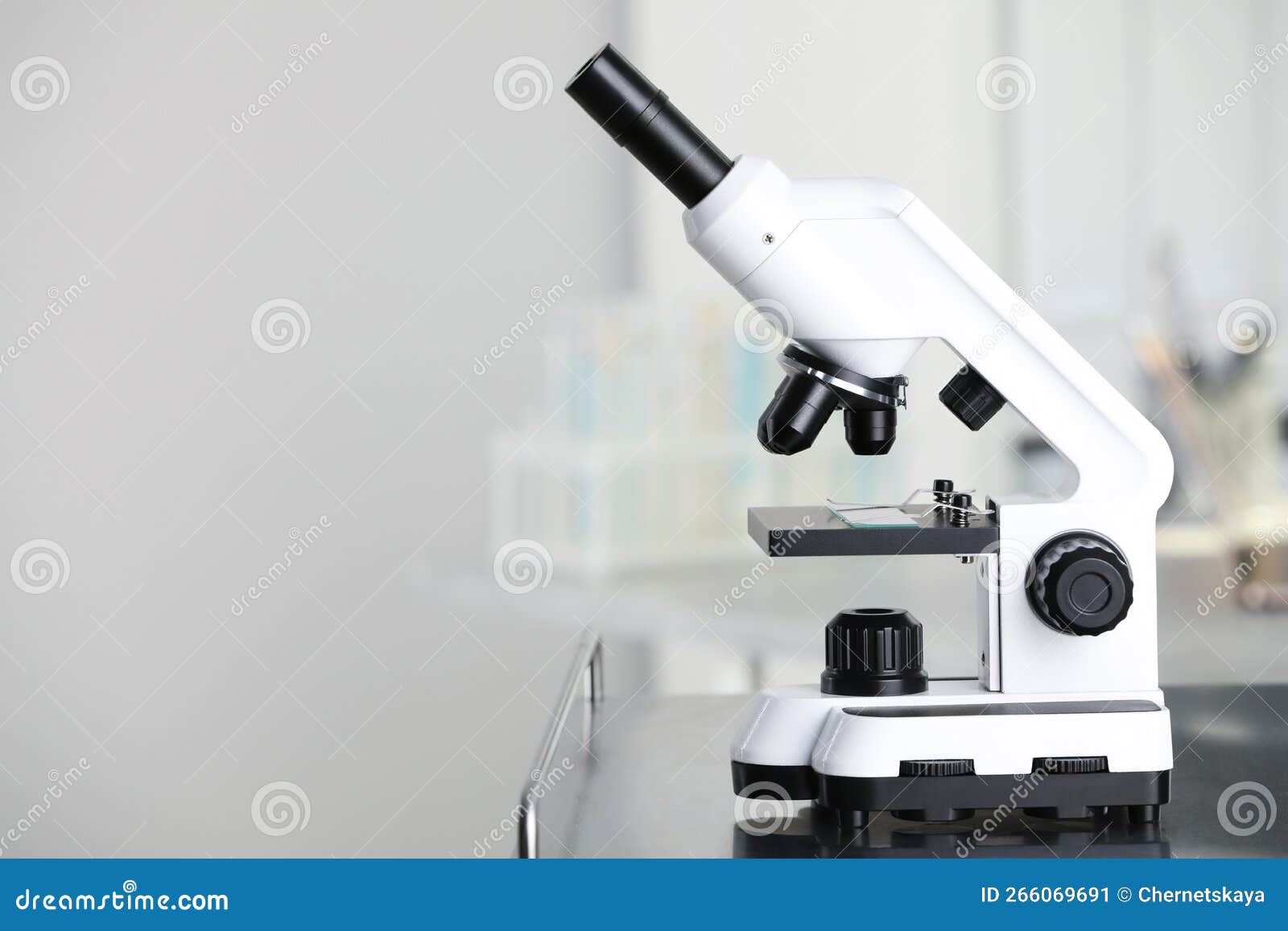 Modern Medical Microscope on Metal Table in Laboratory Stock Image ...