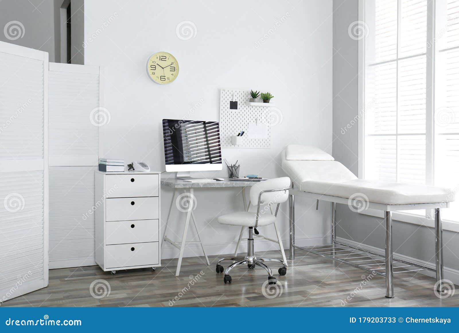 Modern Medical Office Interior with Computer and Table Stock Image ...