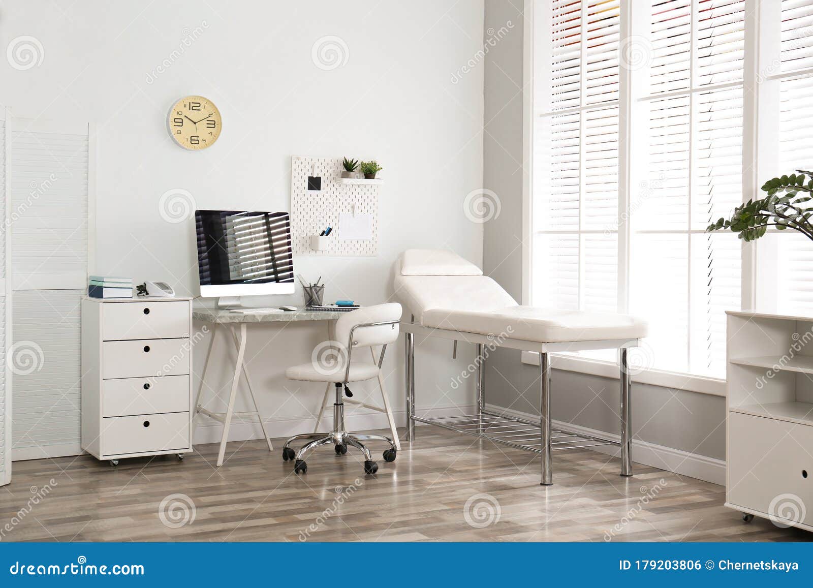 Modern Medical Office Interior with Computer and Table Stock Photo ...