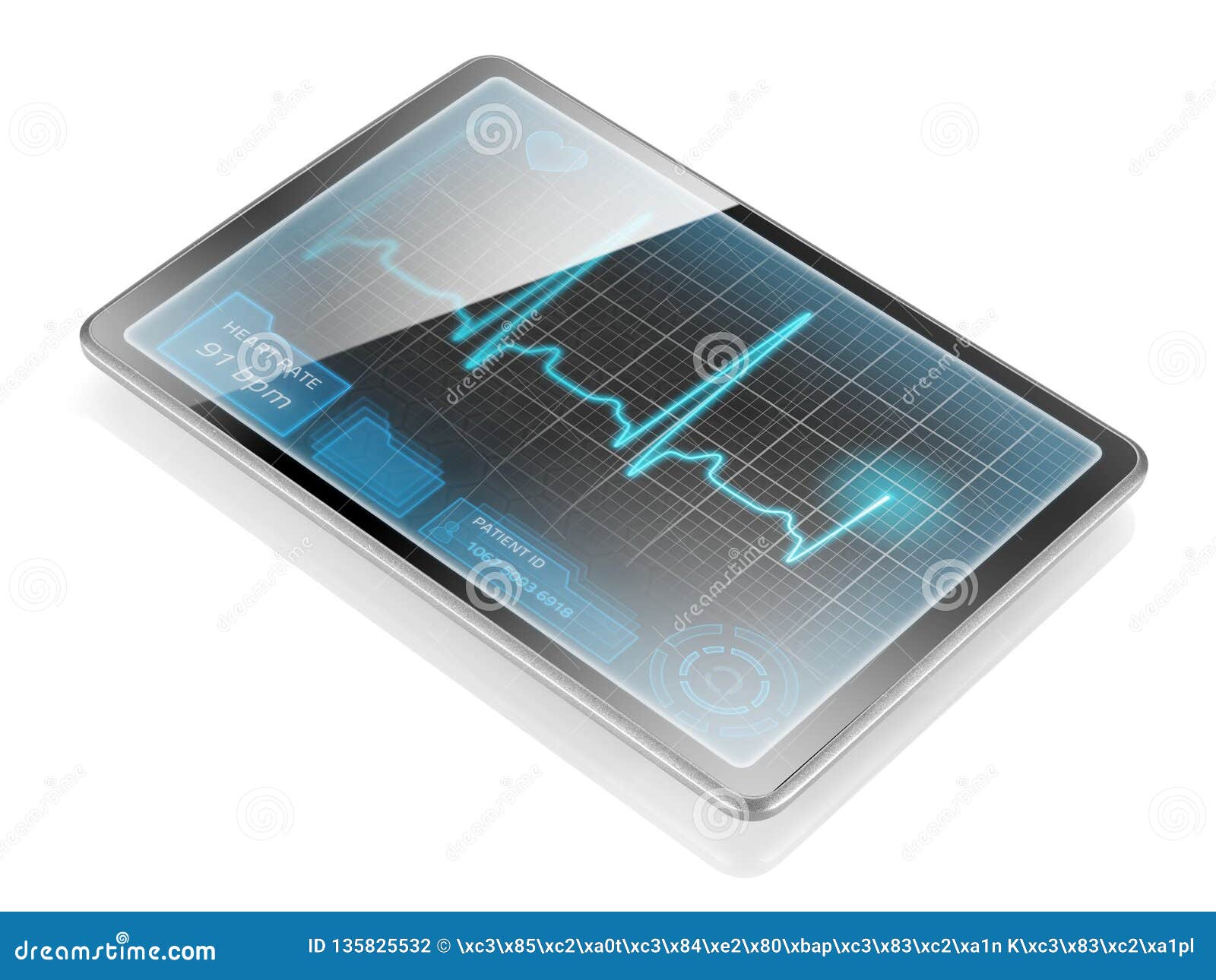 Tablet displaying ECG stock photo. Image of isolated - 135825532