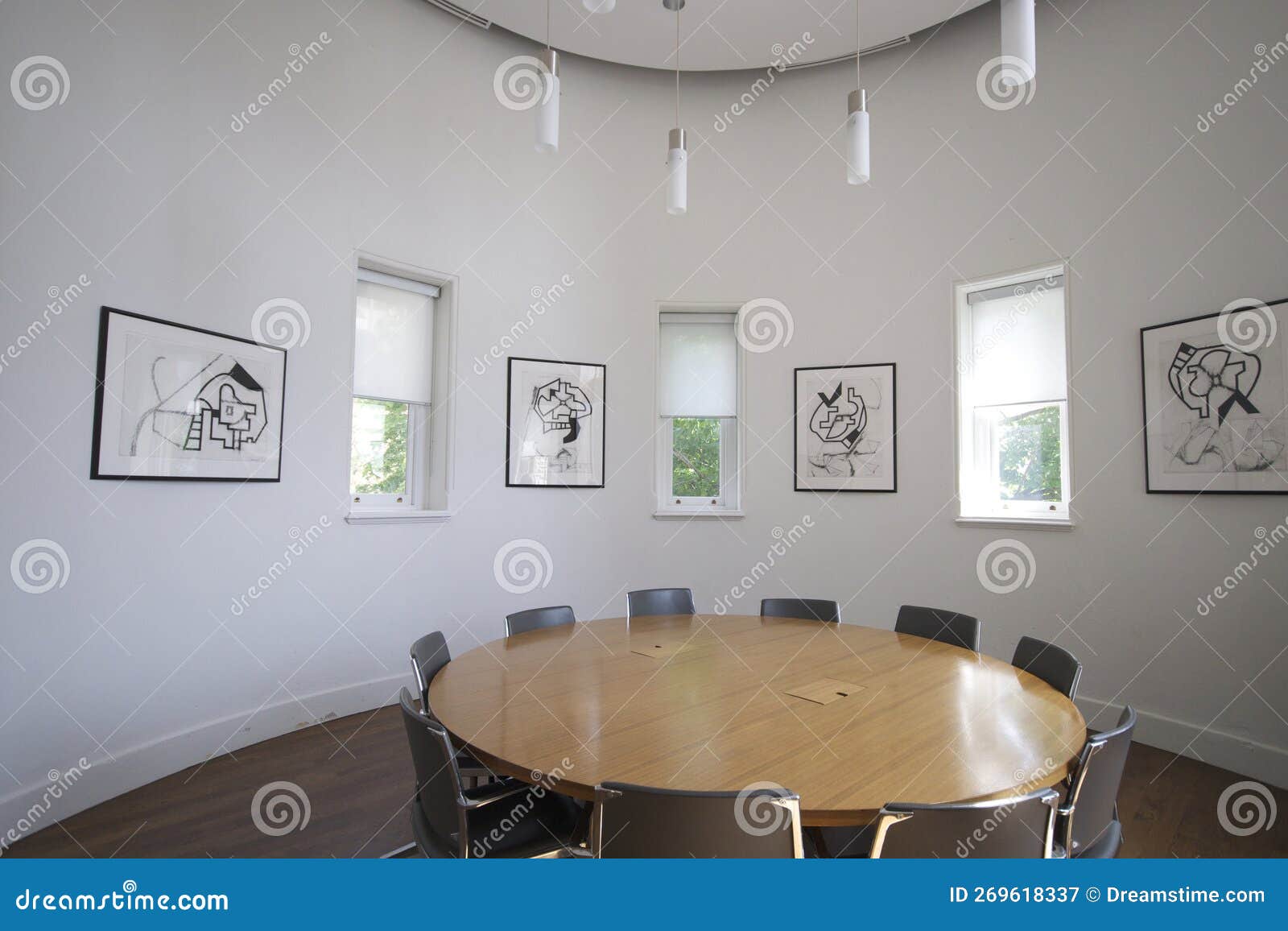 Modern Meeting Room with Round Table Stock Image - Image of ceiling ...