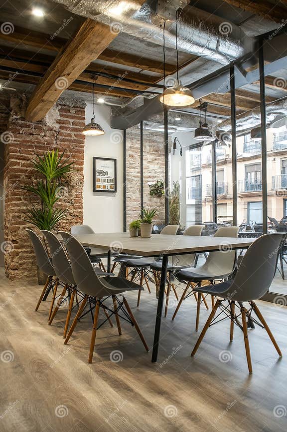 Modern Meeting Room with Rustic Elements in an Urban Setting during ...