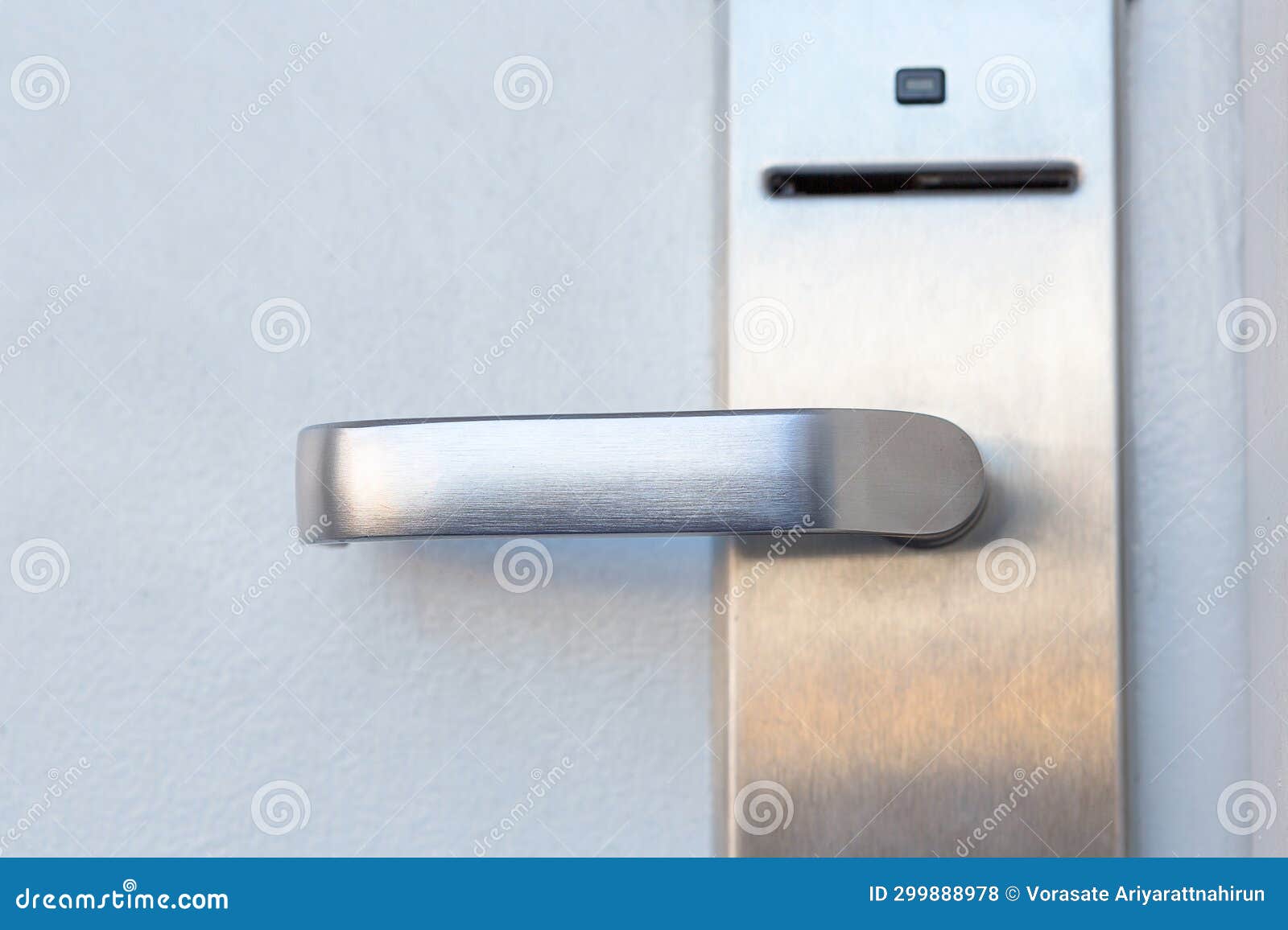 Modern Metal Door Handle with Security System Lock Stock Photo - Image ...