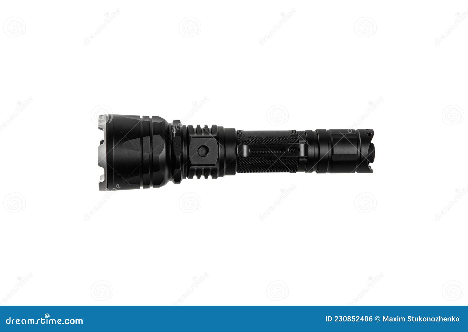 Modern Metal LED Flashlight in Black Color. Portable Flashlight Isolate ...