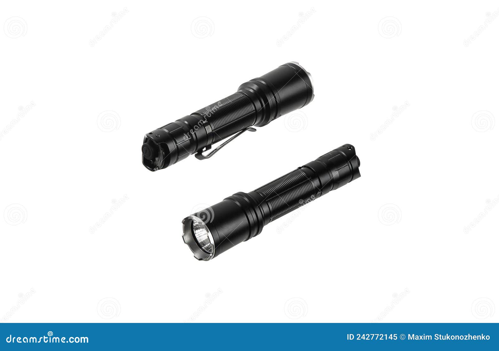 Modern Metal LED Flashlight in Black Color. Portable Flashlight Isolate ...
