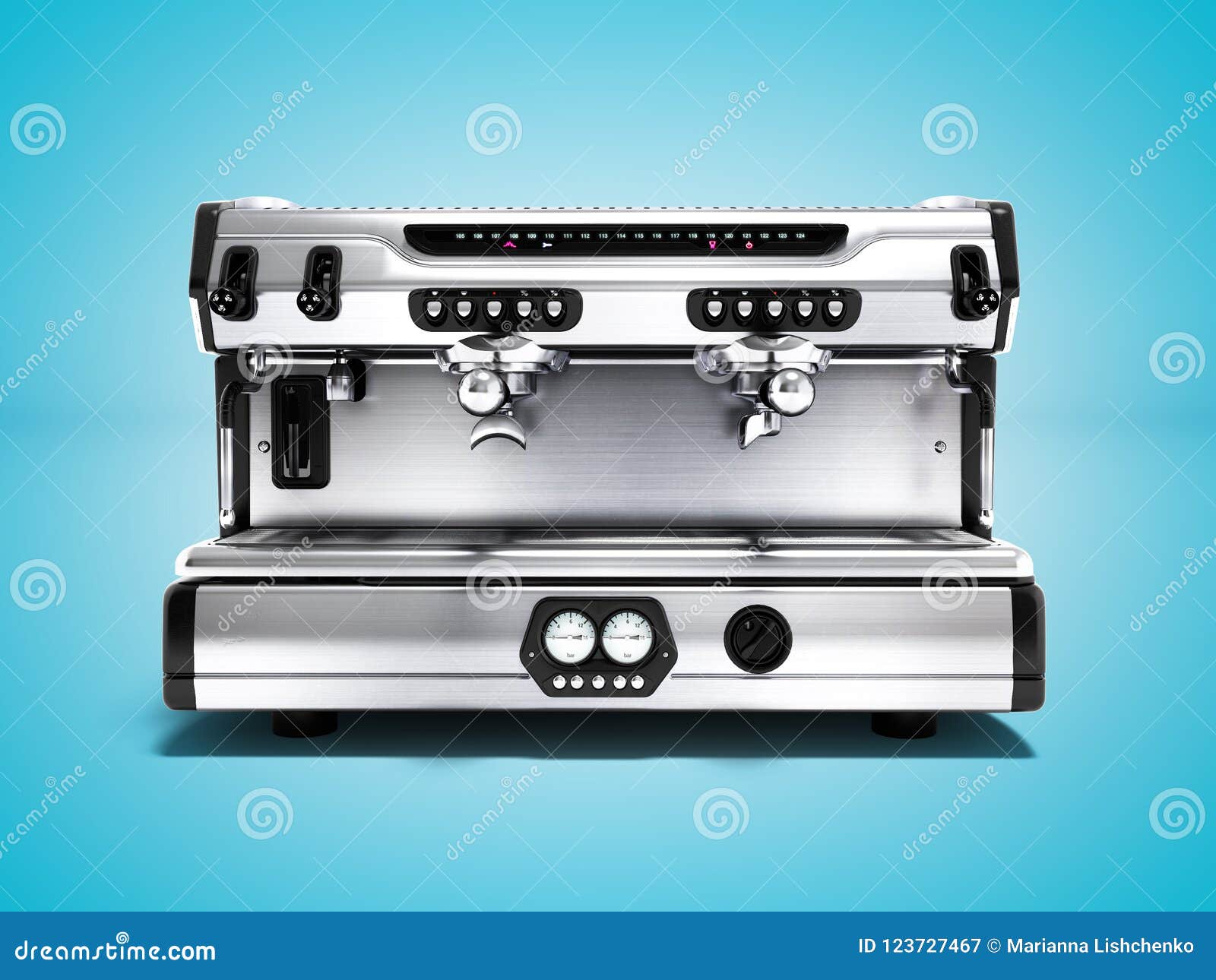 Modern Metal Professional Coffee Machine on Two Cups Front View 3d ...