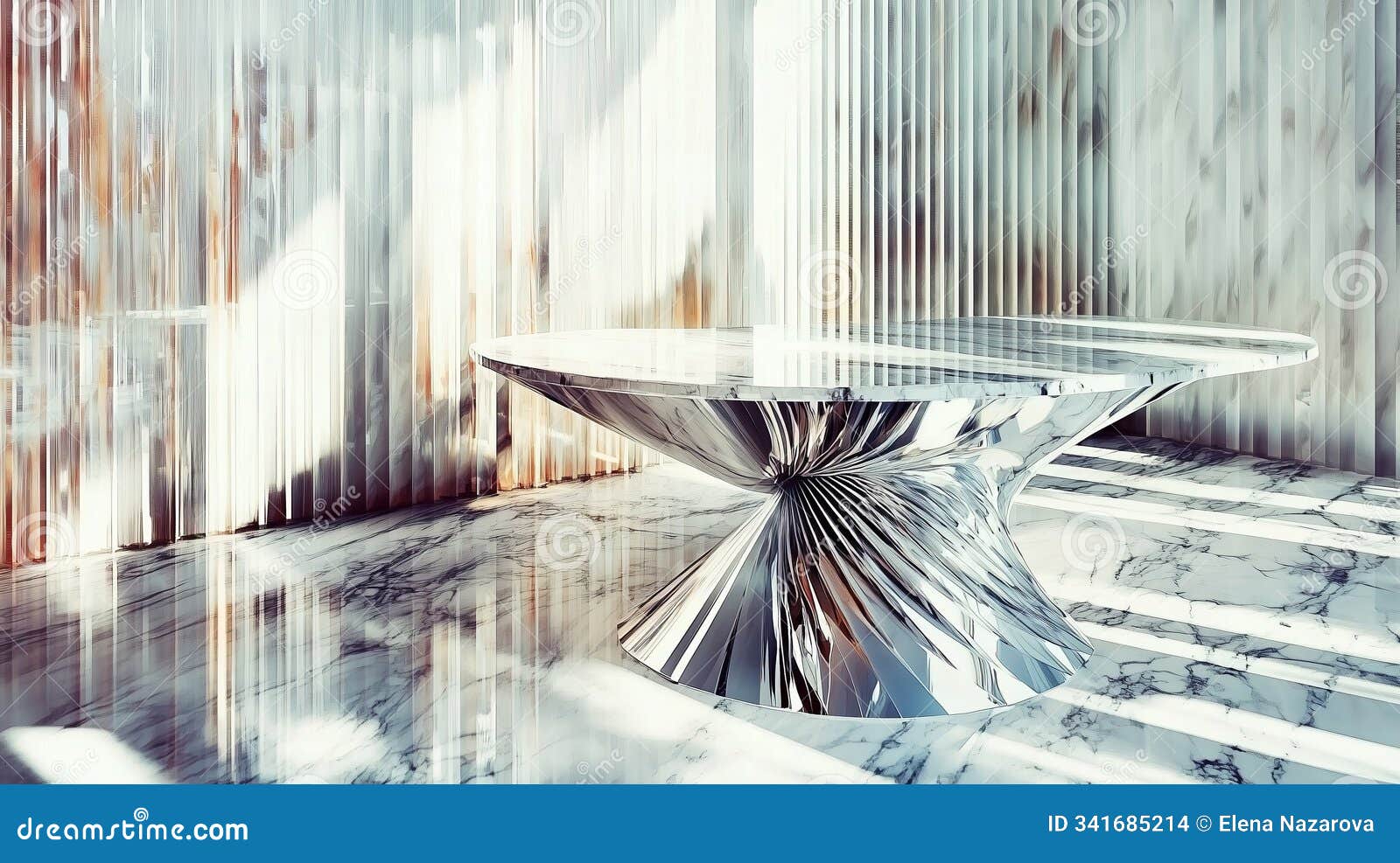 Modern Metallic Table in Sunlit Minimalist Interior with Marble ...