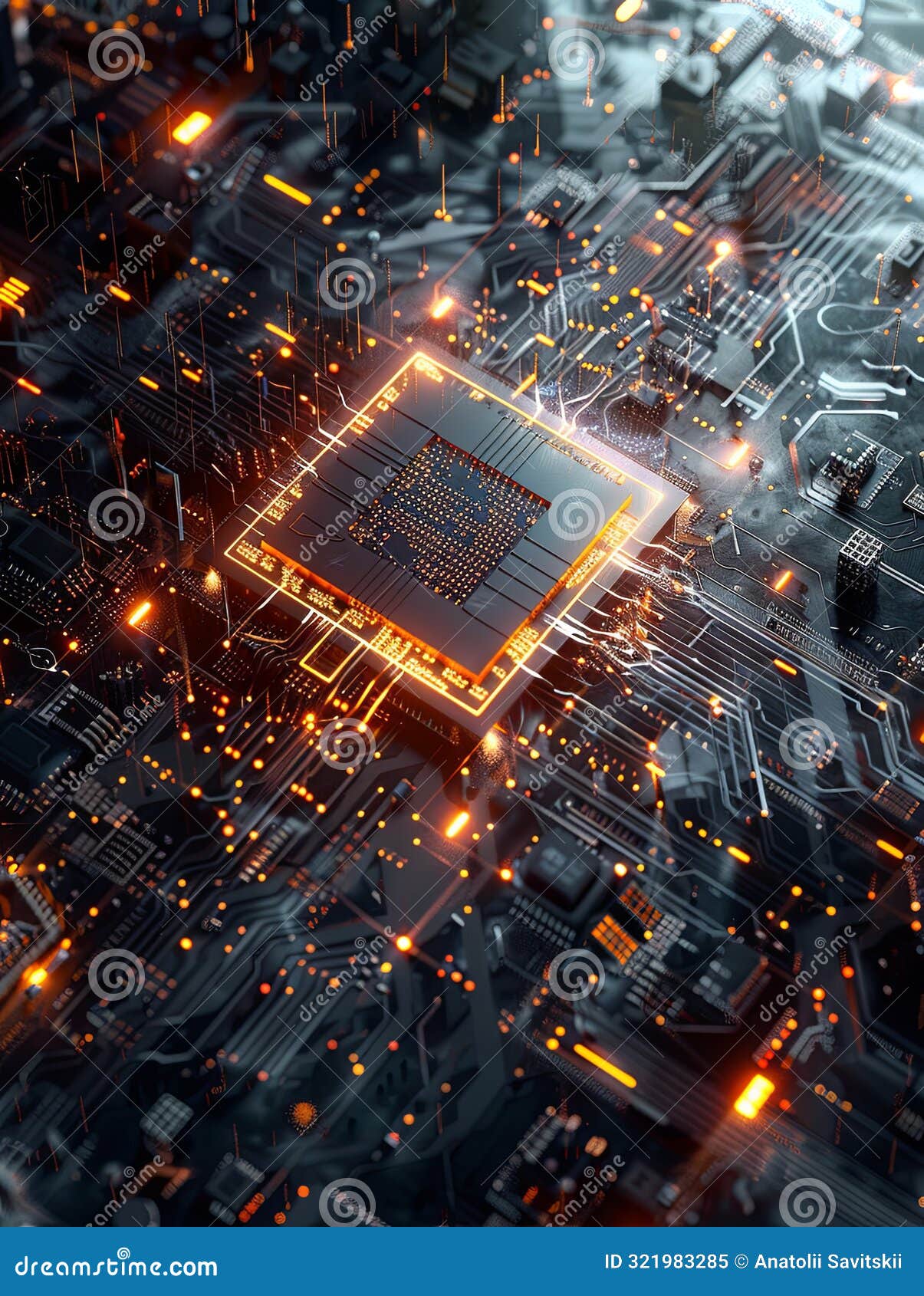 A Modern Microchip on a Motherboard with Digital Data Streams and ...