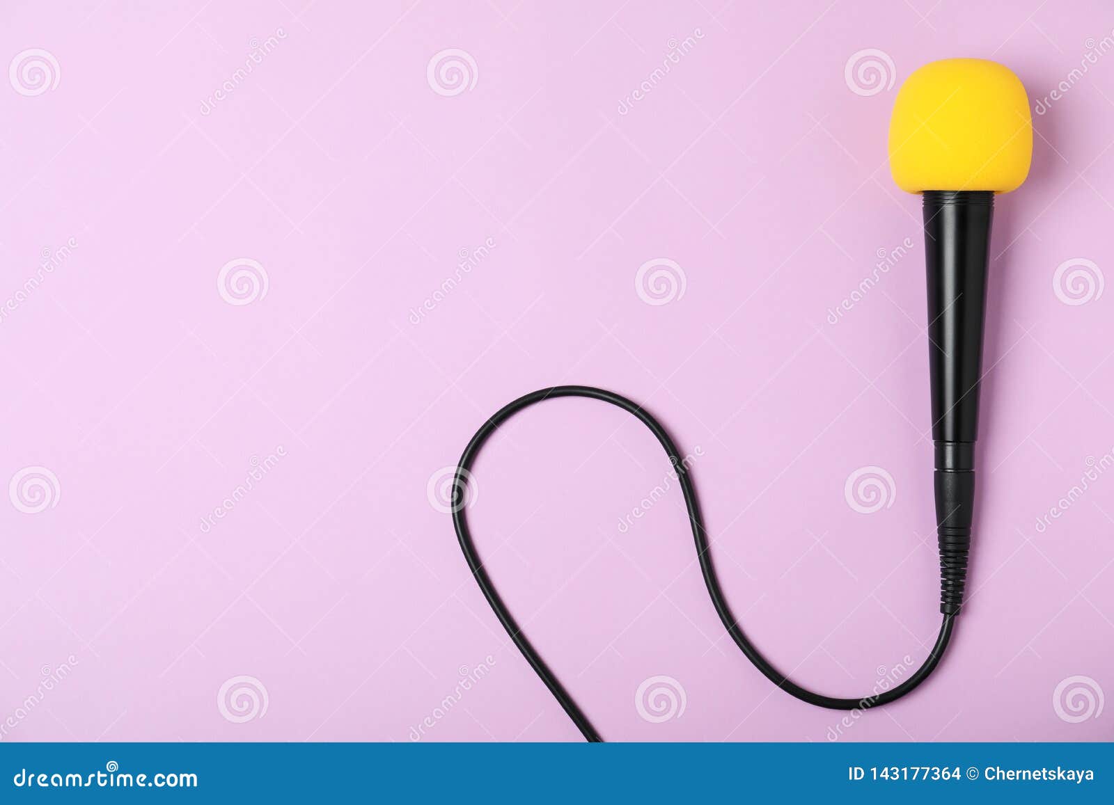 Modern Microphone on Color Background, Top View Stock Photo - Image of ...