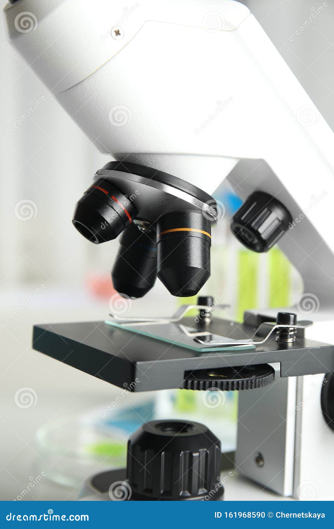Modern Microscope with Different Lenses in Laboratory. Medical ...