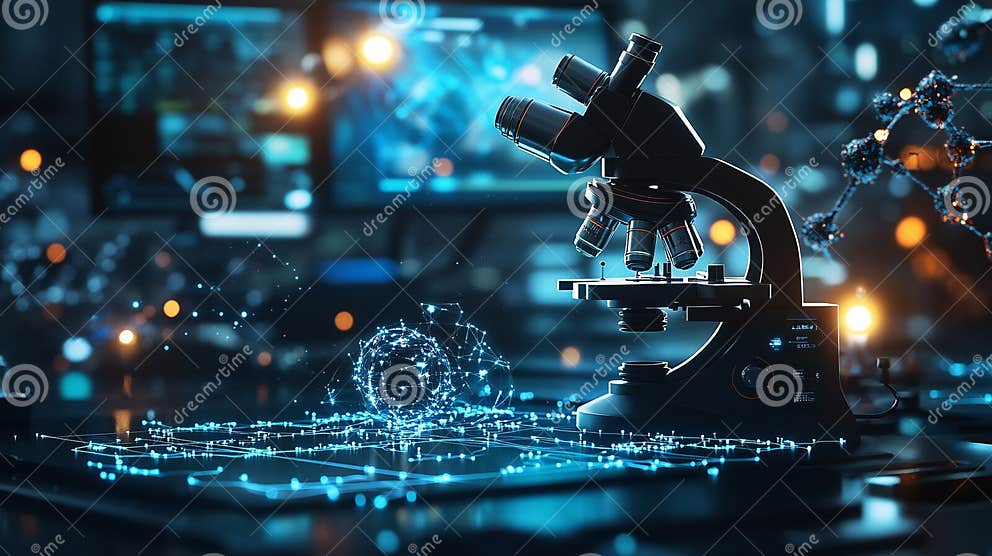 Modern Microscope with Digital Interface and Data Analysis Stock ...
