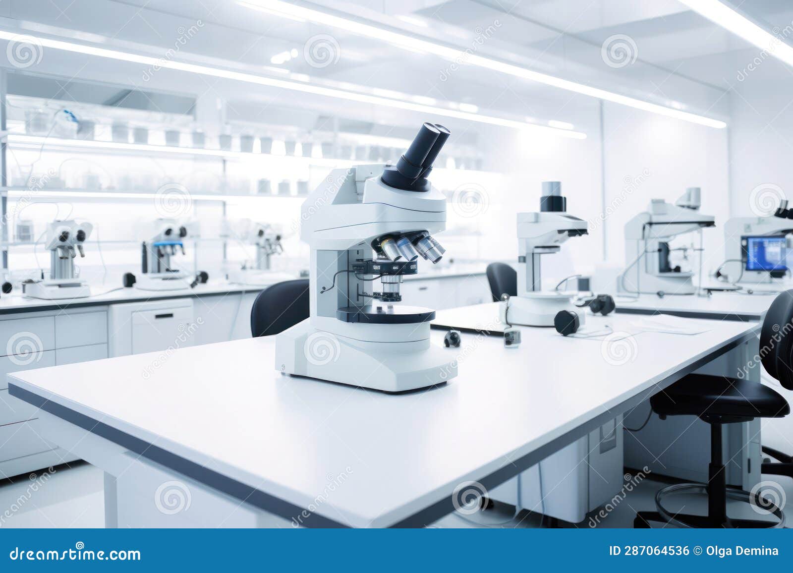 Modern Microscope Equipment on a Table in Clean Empty Laboratory, Sense ...