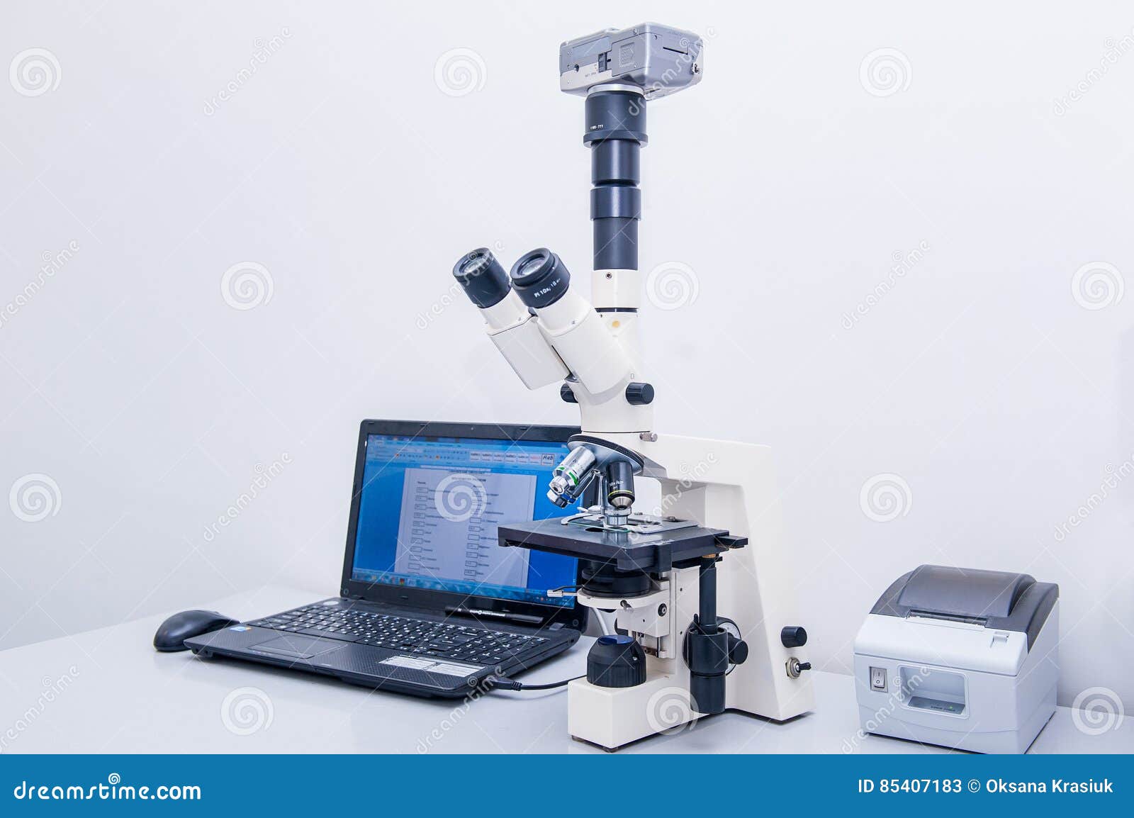 Modern Microscope Equipped with Digital Camera and Computer in Clinic ...