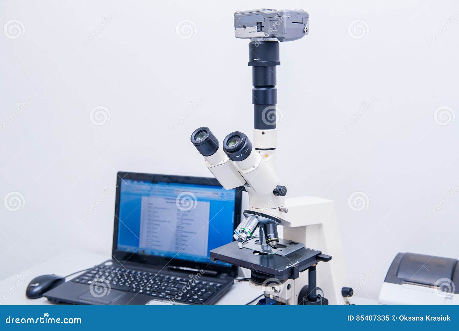 Modern Microscope Equipped with Digital Camera and Computer in Clinic ...