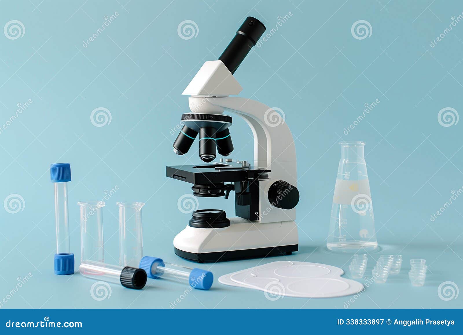 Modern Microscope in Lab with Test Tubes Stock Illustration ...