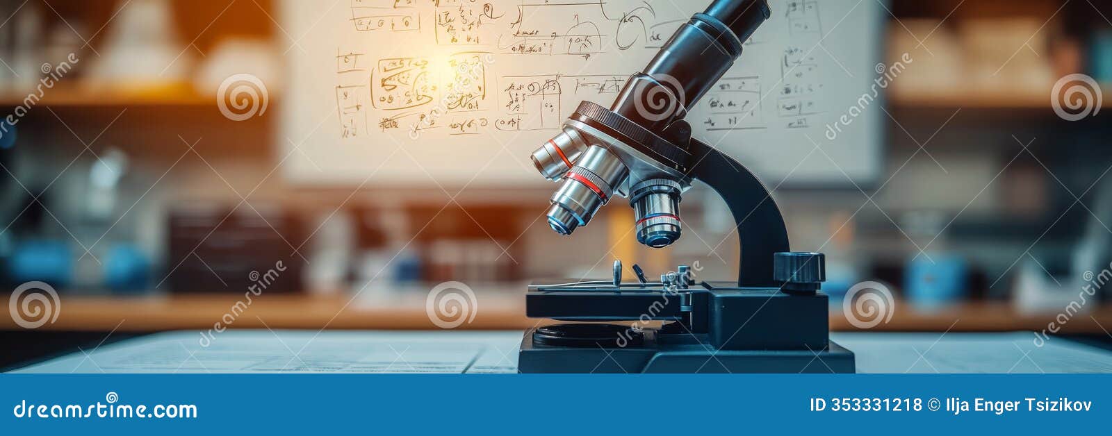Modern Microscope in Scientific Laboratory, Blurry Background for ...