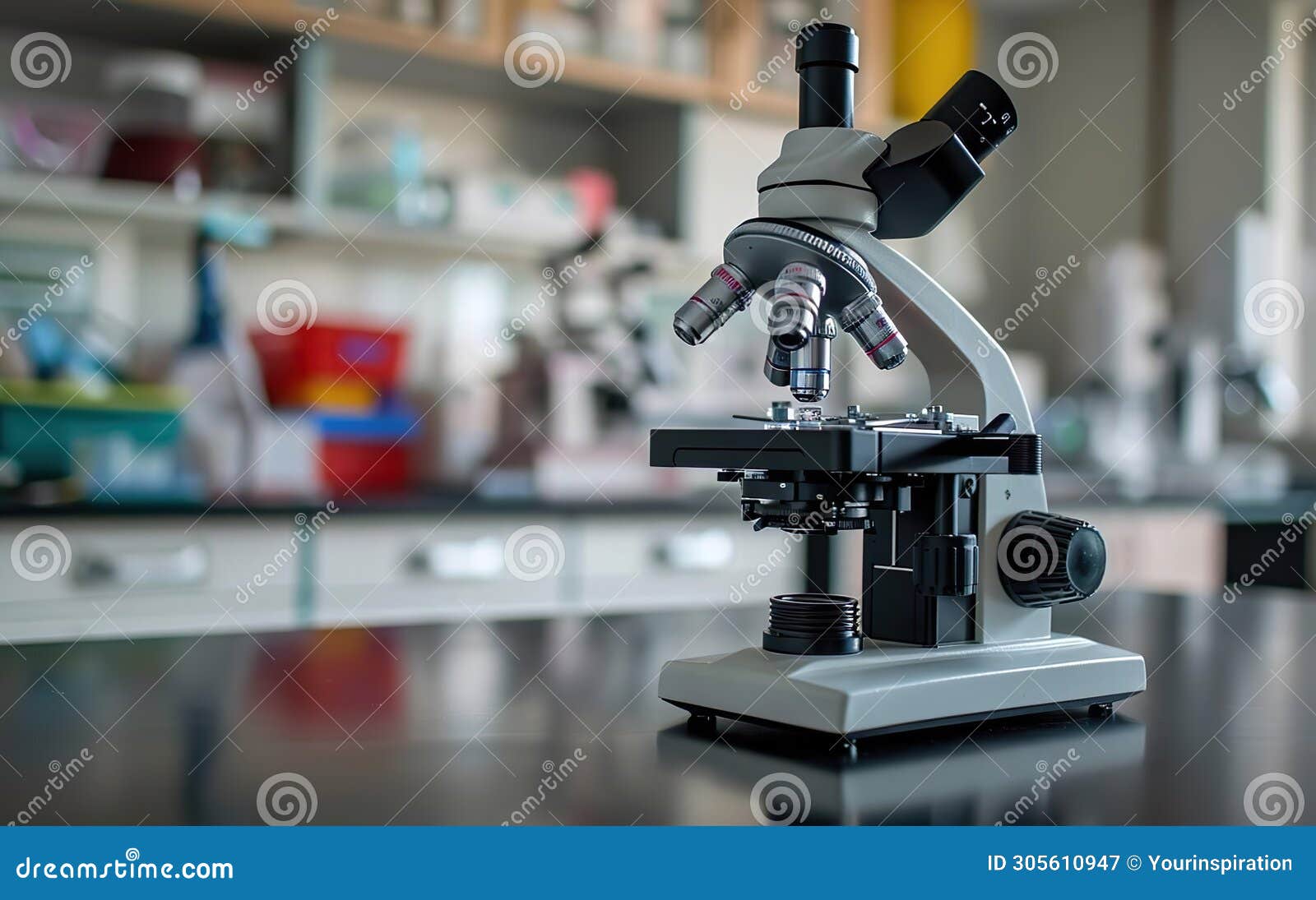 Modern Microscope Standing on the Table in the Laboratory, Copy Space ...