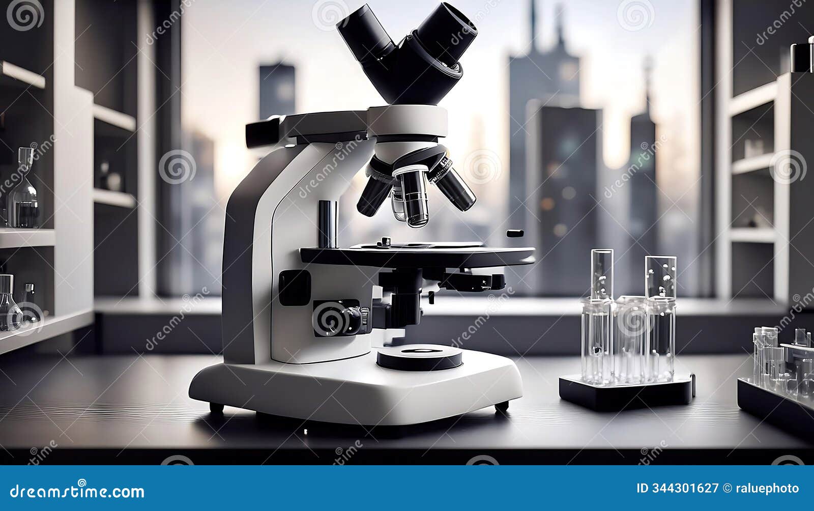 A Modern Microscope Stands on a Laboratory Table, Ready for Scientific ...