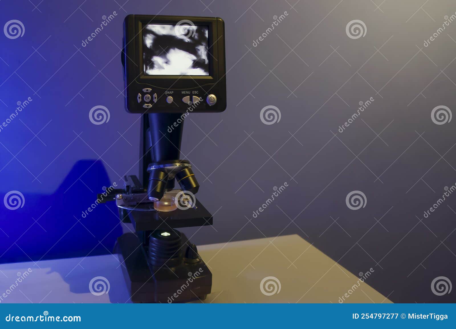 Modern Microscope Station with Atibody-stained Tissue Sample Image on ...