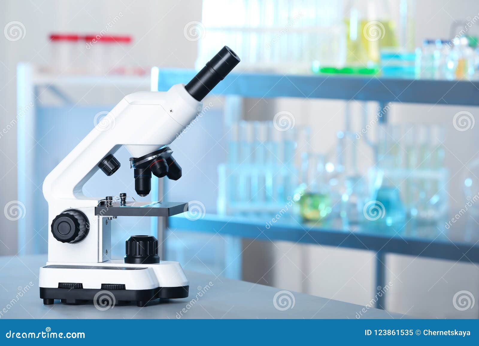 Modern Microscope on Table in Laboratory Stock Image - Image of explore ...