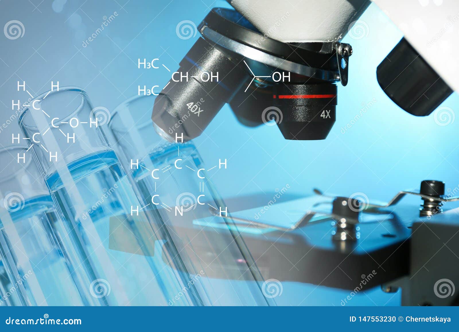 Modern Microscope and Test Tubes. Experimental Chemistry Stock Photo ...
