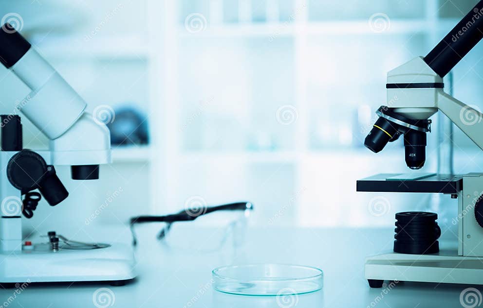 Modern Microscopes in a Lab . Stock Photo - Image of education ...