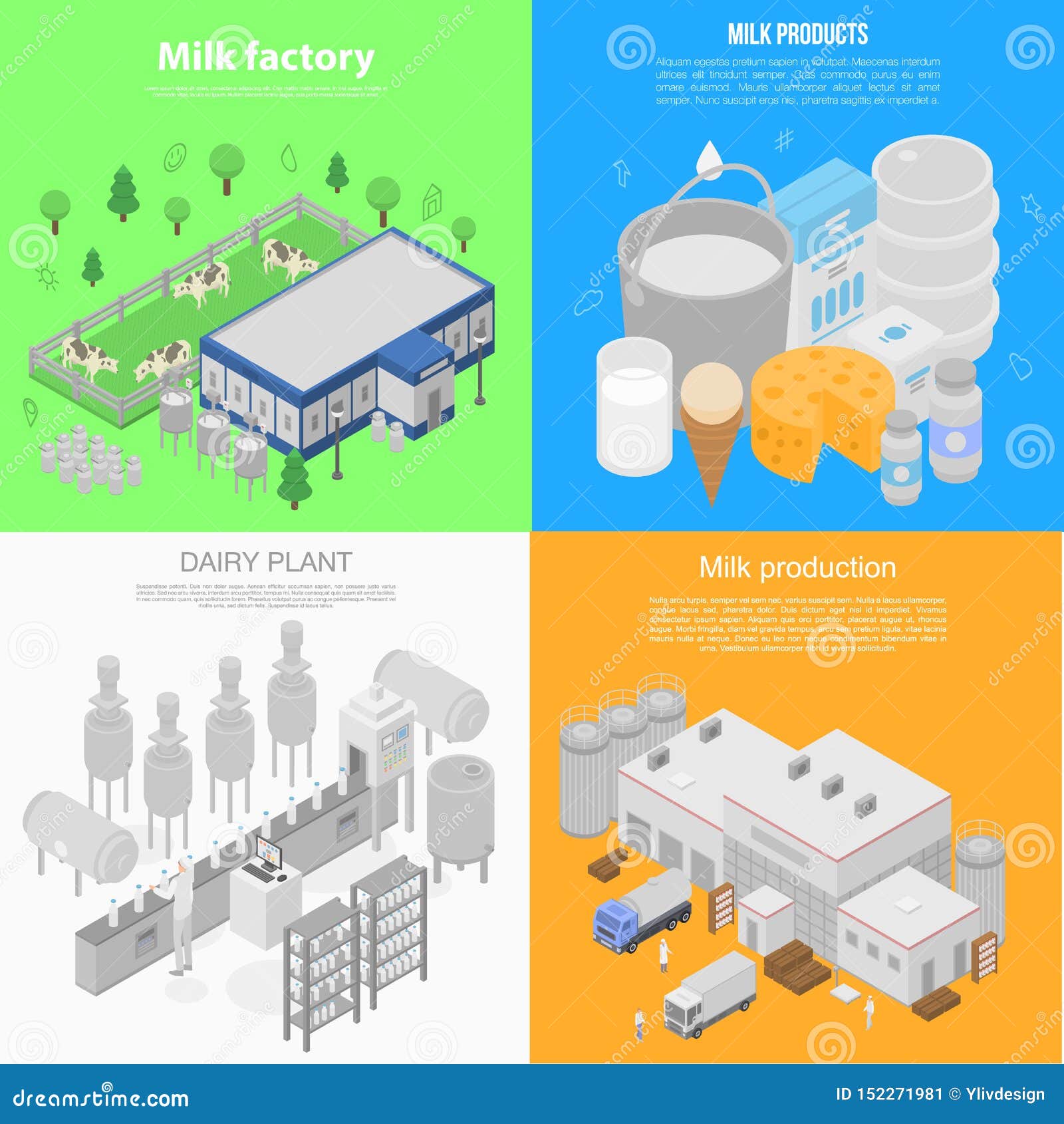 Modern Milk Factory Banner Set, Isometric Style Stock Vector ...