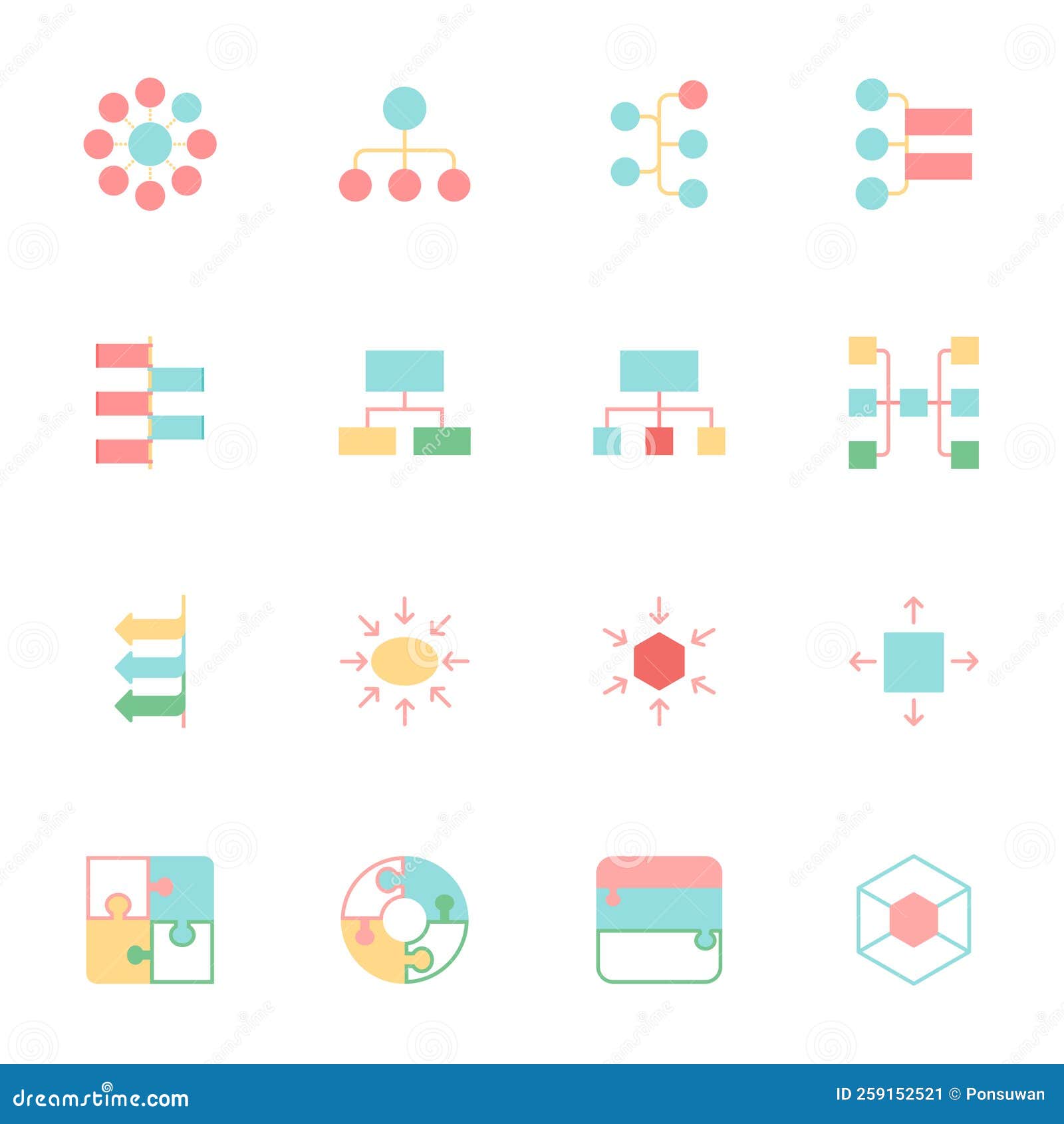 Modern Mind Map Infographic Template. Flat Color Icons Collection Stock ...