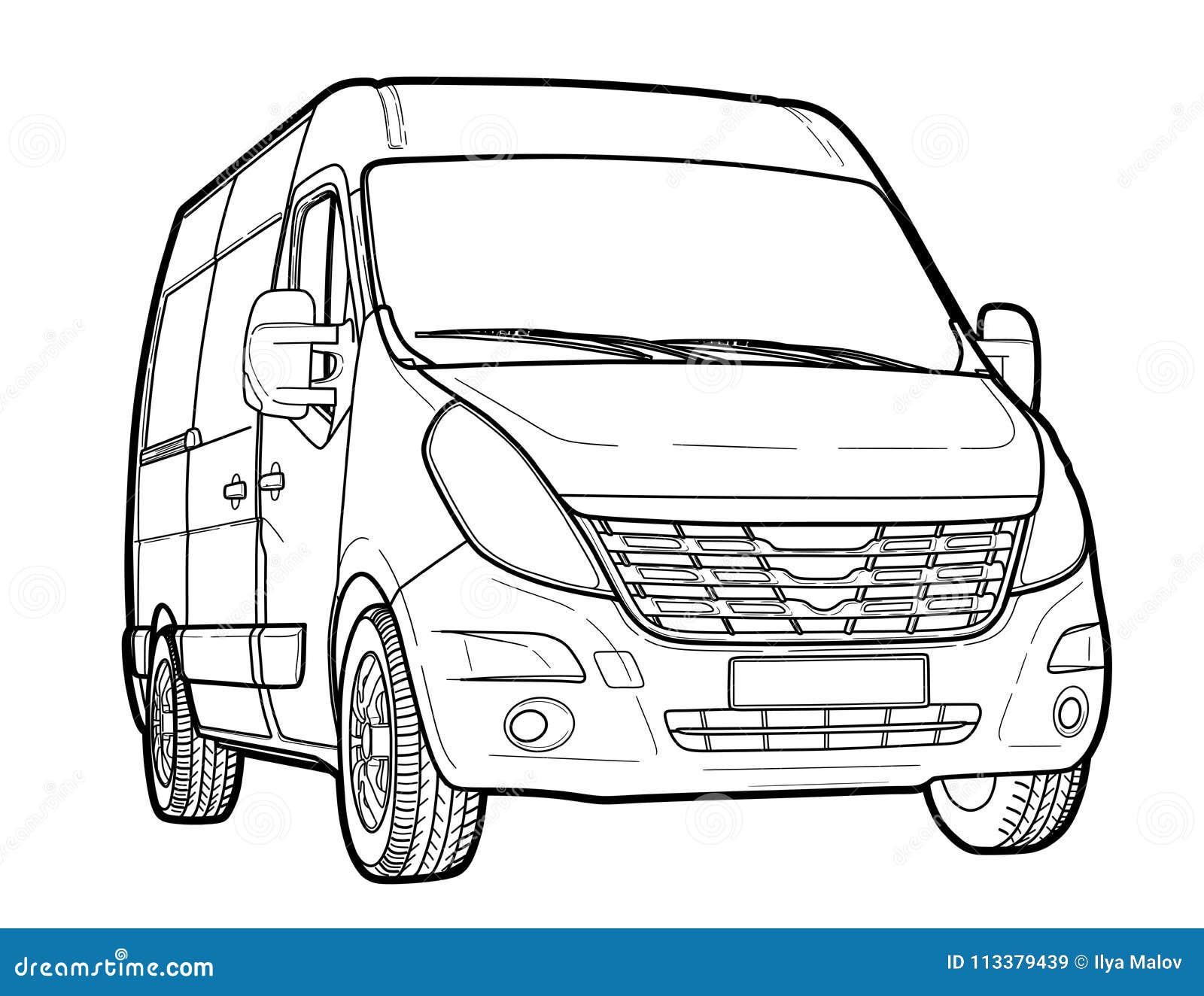 Modern Minibus Technical Draw Stock Vector - Illustration of engine ...