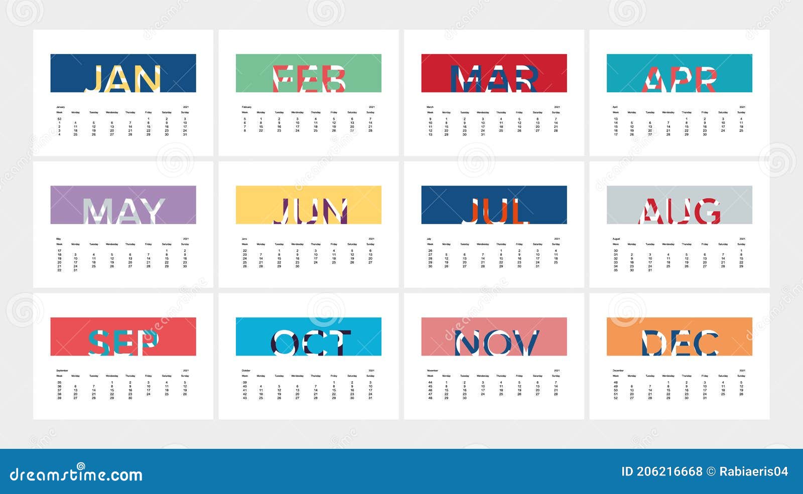 Modern Minimal Calendar Design for 2021 Stock Vector - Illustration of ...