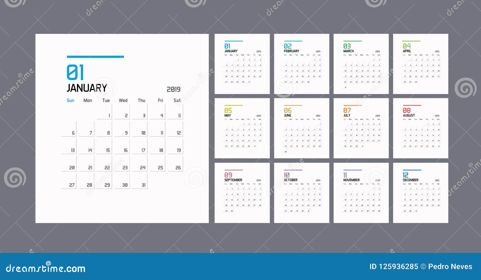 Modern Minimal Calendar Planner Template for 2019. Vector Design ...