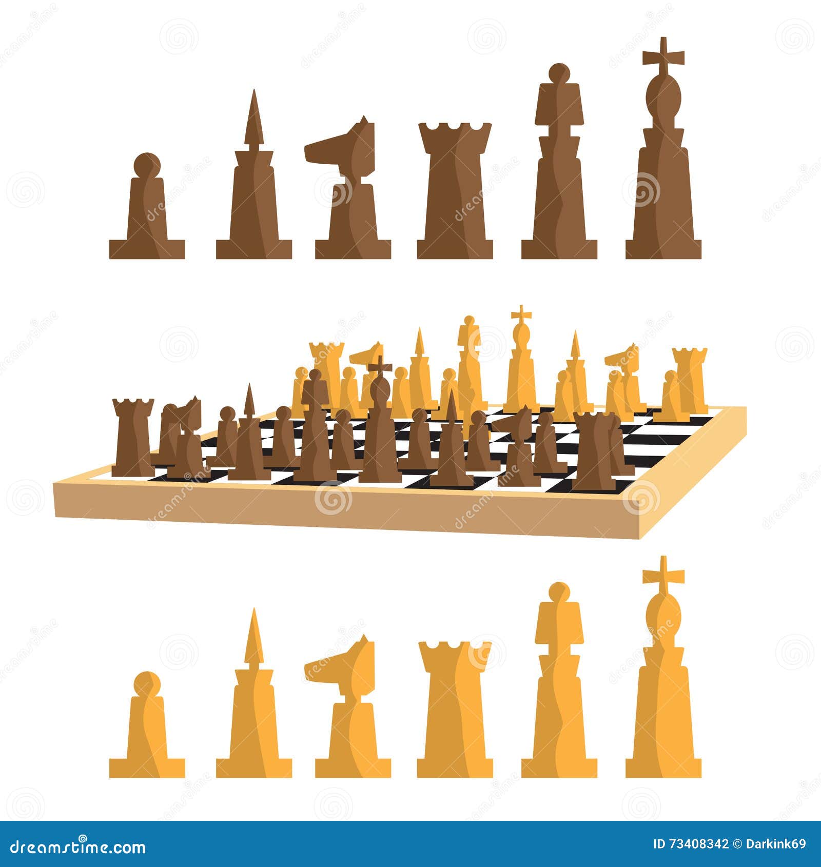 Modern Minimal Chess Set and Chess Board with Pieces Apart Stock Vector ...