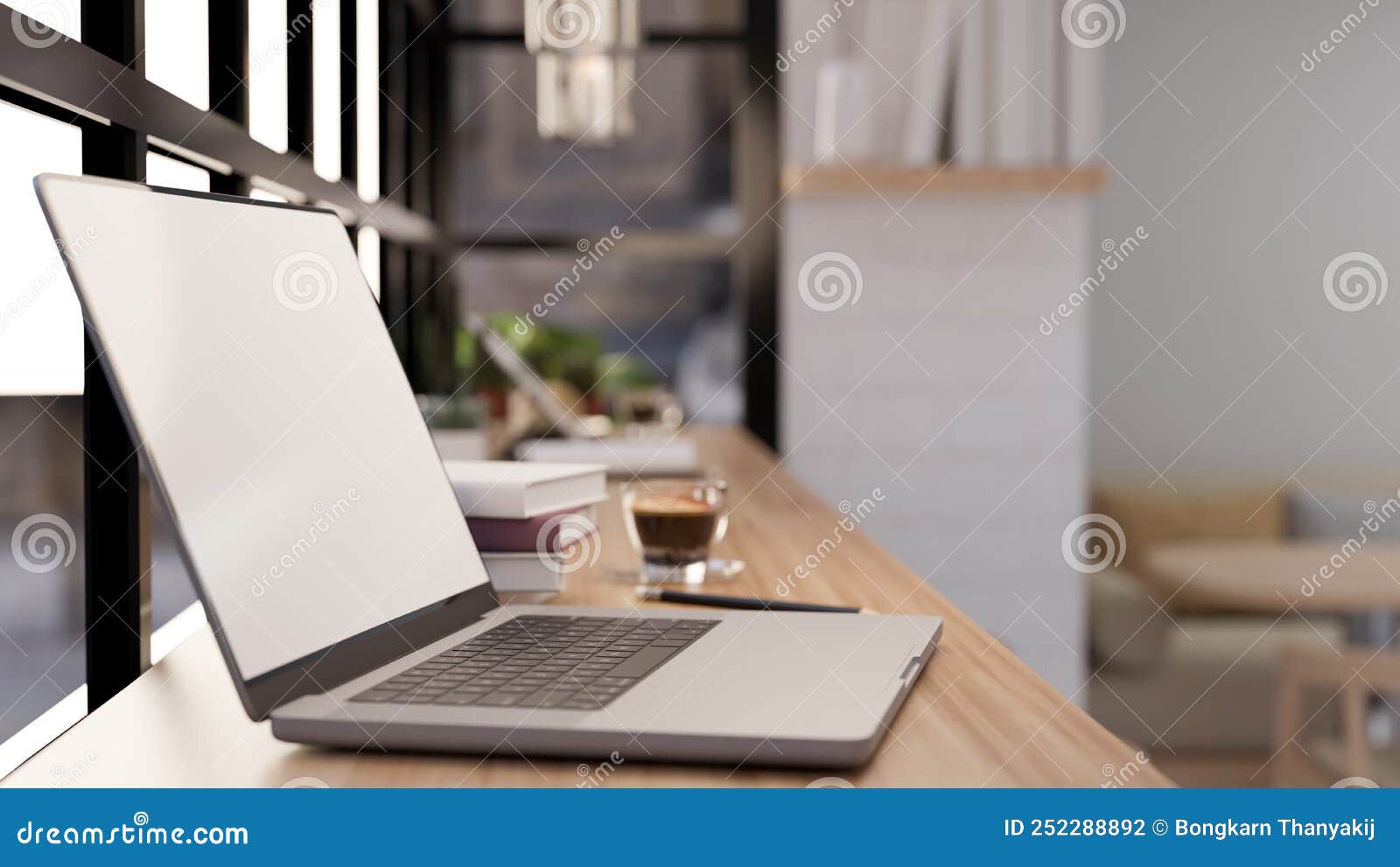 Modern Minimal Co-working Space in the Coffee Shop with Laptop Computer ...