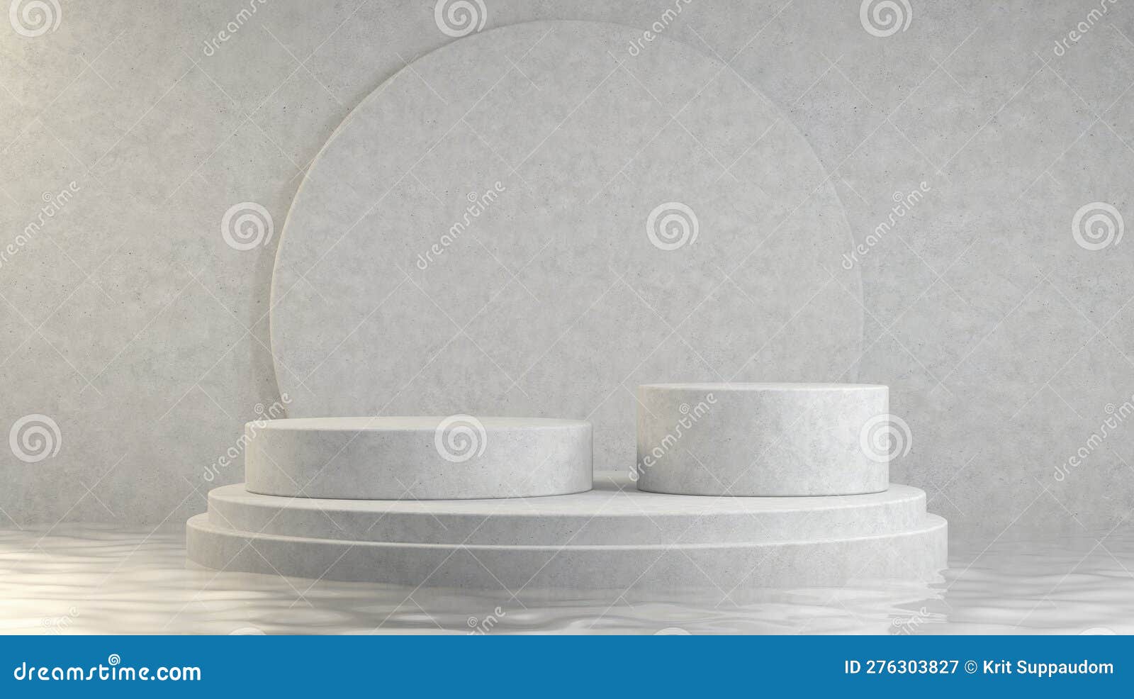 Modern Minimal Empty Step Concrete Podium Display Stand on Ripple Water ...