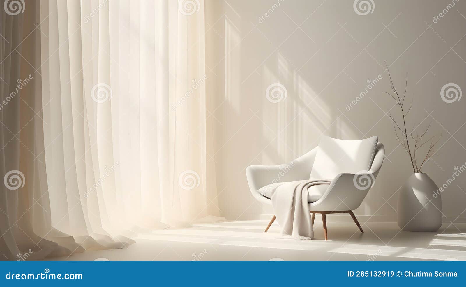 Modern Minimal Interior Design, Cozy Room with Soft Window Light and ...