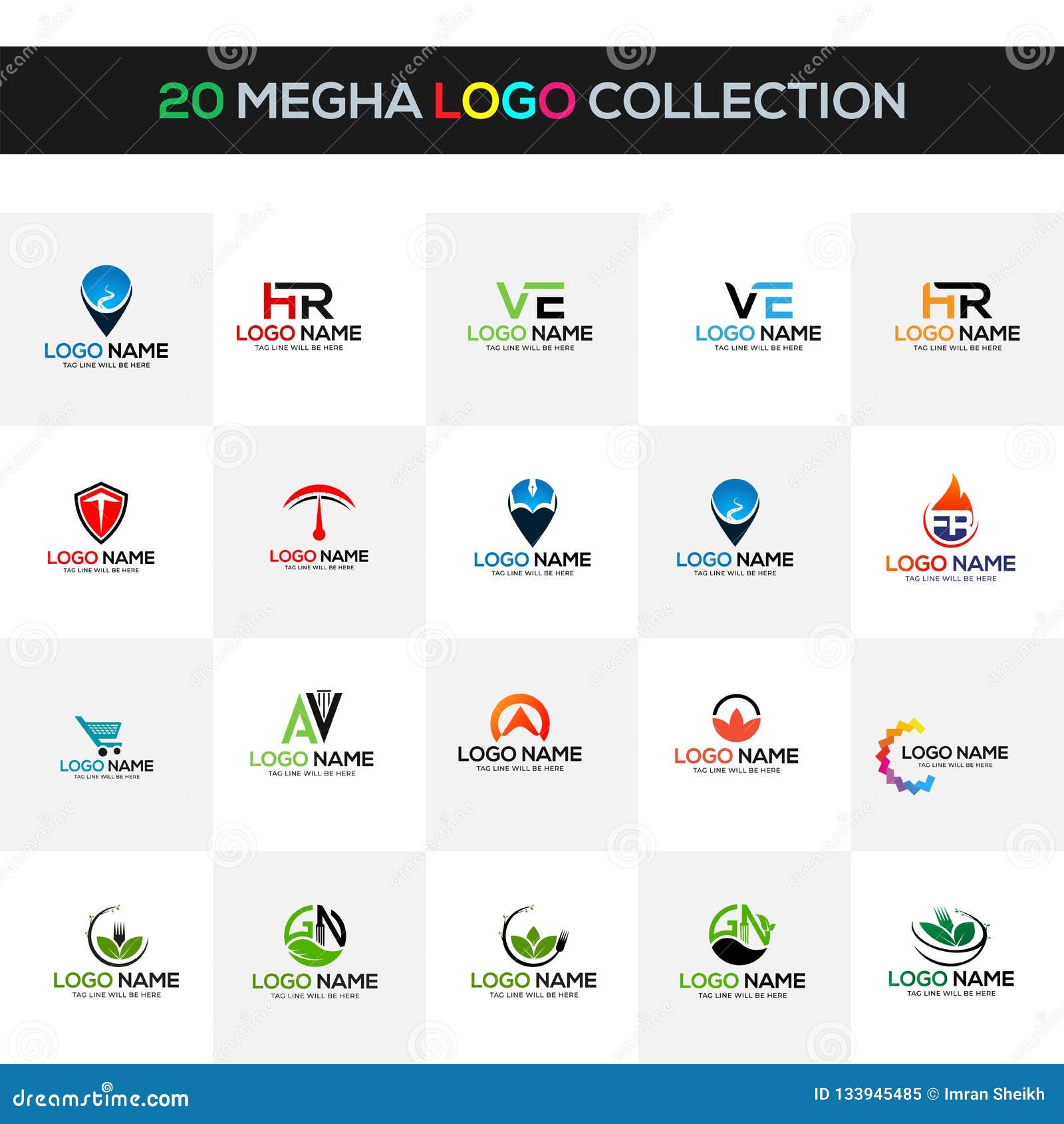 Modern Minimal Mega Vector 20 Logo Set Collection Stock Vector ...